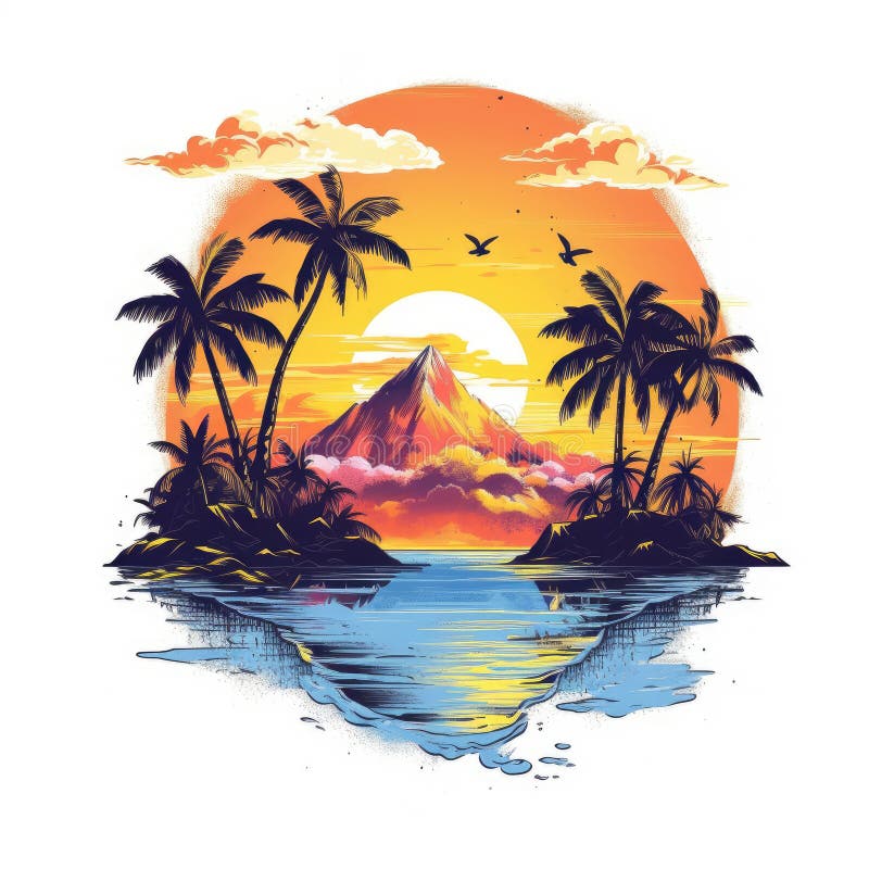 Vector Composition of a Retro-style California Beach Sunset with ...