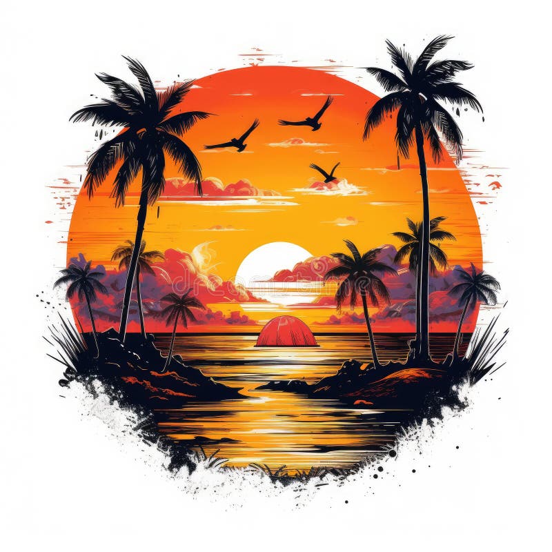 Vector Composition of a Retro-style California Beach Sunset with ...