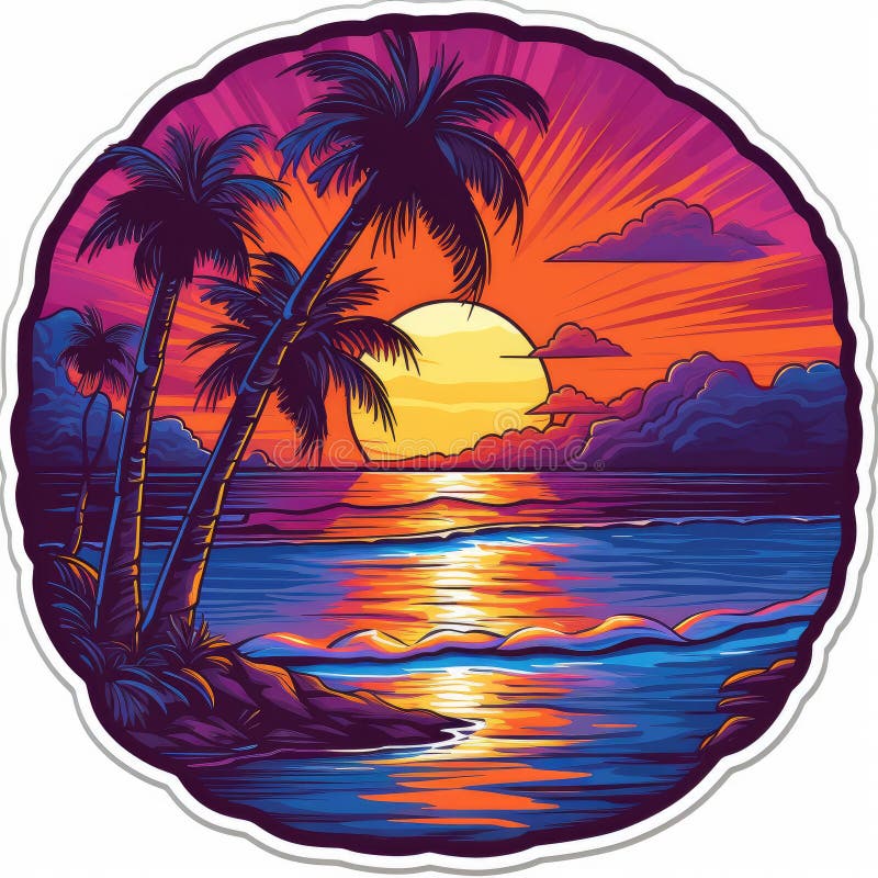 Vector Composition of a Retro-style California Beach Sunset with ...