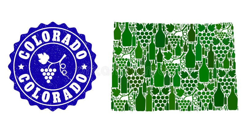Composition of Grape Wine Map of Colorado State and Grape Grunge Stamp ...