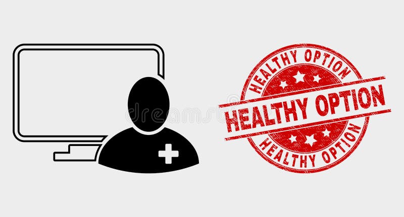 Vector Computer Doctor Icon and Grunge Healthy Option Stamp Stock ...