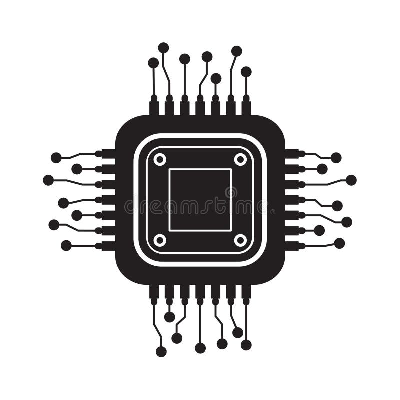 Vector Computer Electronic Chip Black Shape Icon. Silhouette Microchip ...