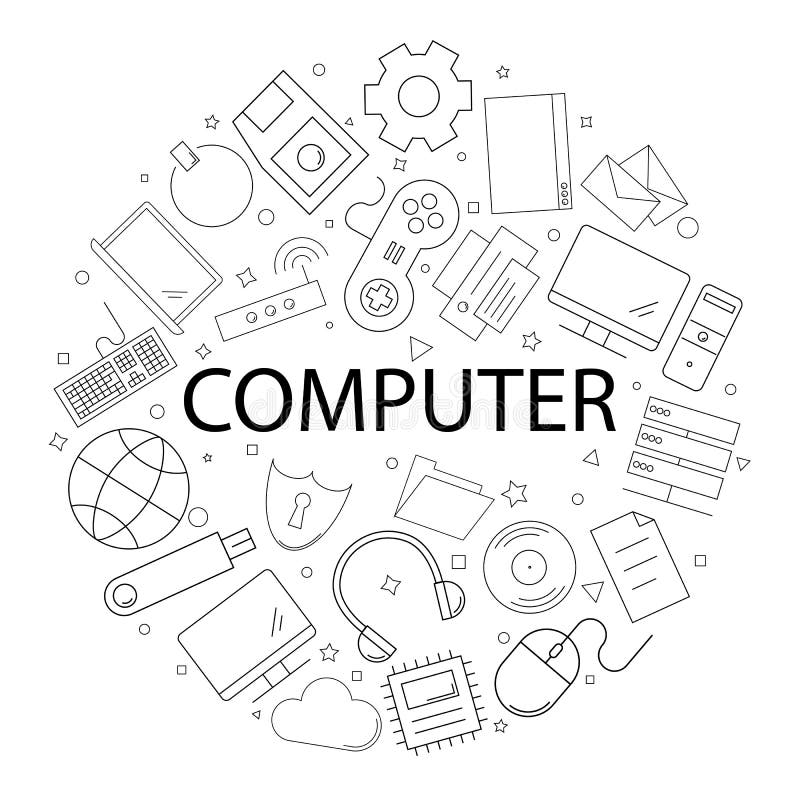 Vector Computer Pattern. Computer Seamless Background Stock Vector - Illustration of line ...