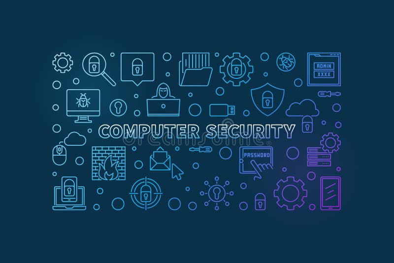 Vector Computer Security Colorful Line Horizontal Illustration Stock ...