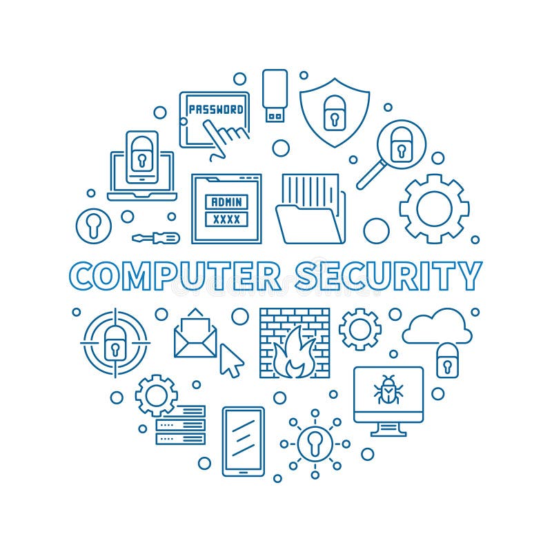 Vector Computer Security Round Outline Creative Illustration Stock ...