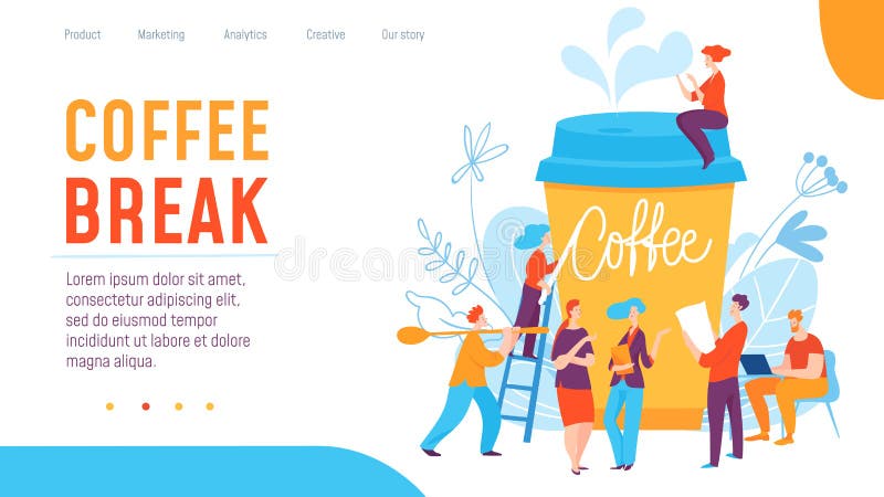 Vector Concept Coffee Break Creative Business Illustration with Working ...