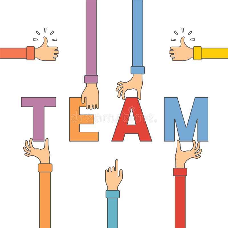 Vector Concept of Creative Teamwork in Flat Outline Style Stock Vector ...