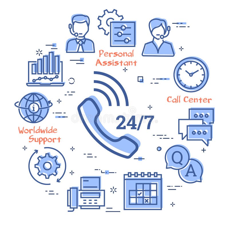 Vector Concept of Online Support - Round-the-clock Help Icon Stock ...