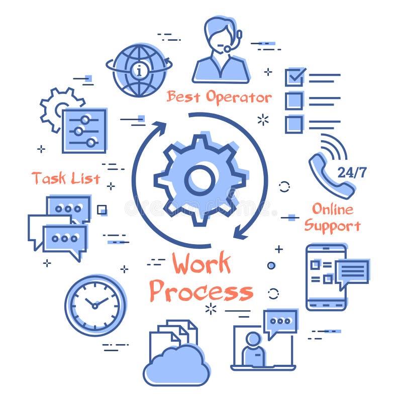 Vector Concept of Online Support - Work Process Icon Stock Vector ...