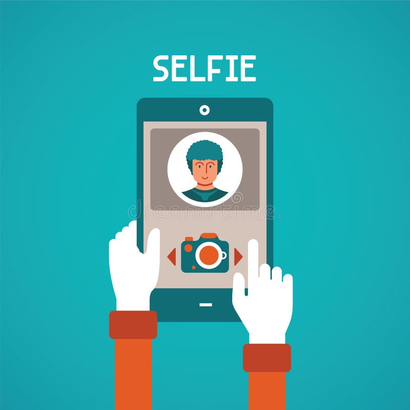Vector Concept of Selfie Making Process with Mobile Gadget in Flat ...