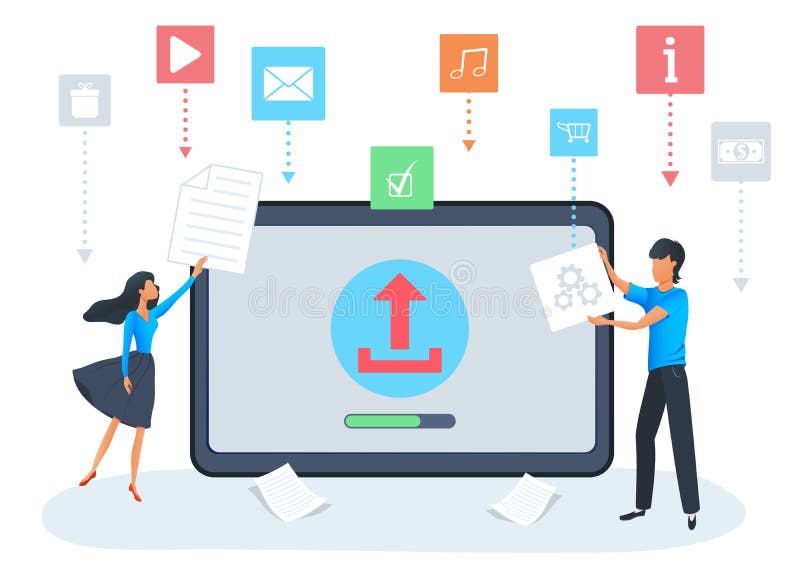 Vector Concept of Uploading File Process on Desktop Screen with ...
