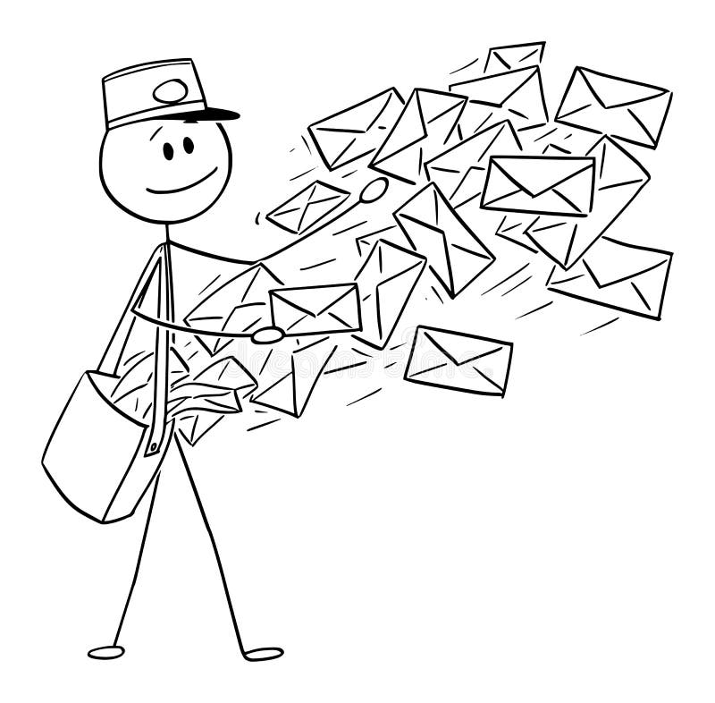 Stickman in Post Office Brings a Lot of Envelopes with Snail Mail ...