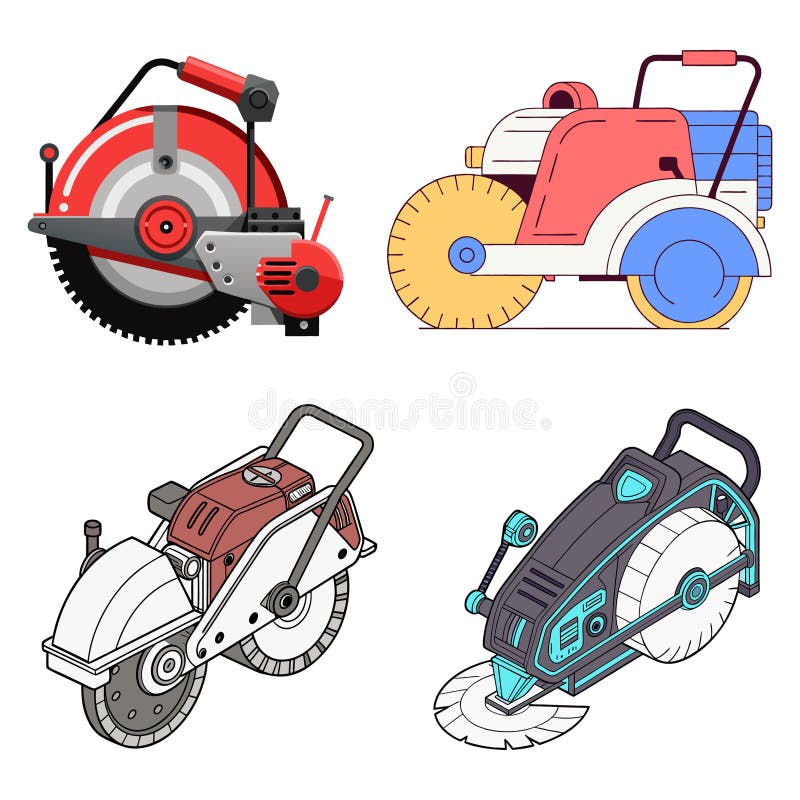 Vector Concrete Cutter Set – Construction Power Tool Illustrations ...