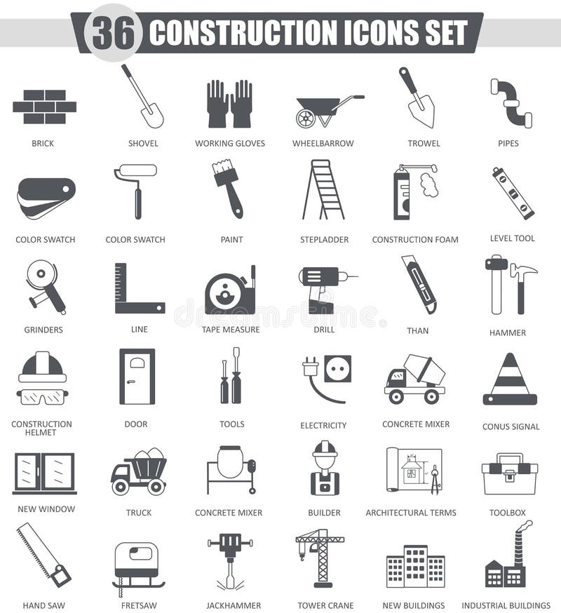 Vector Construction and Building Tools Black Icon Set. Dark Grey ...
