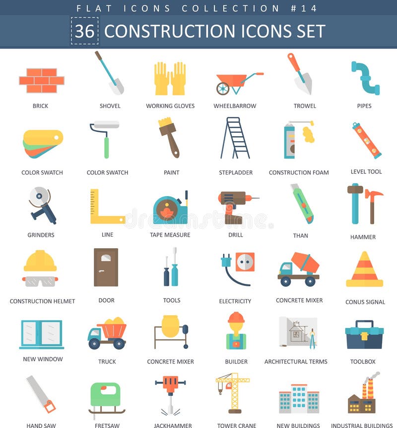 Vector Construction Color Flat Icon Set. Elegant Style Design. Stock ...