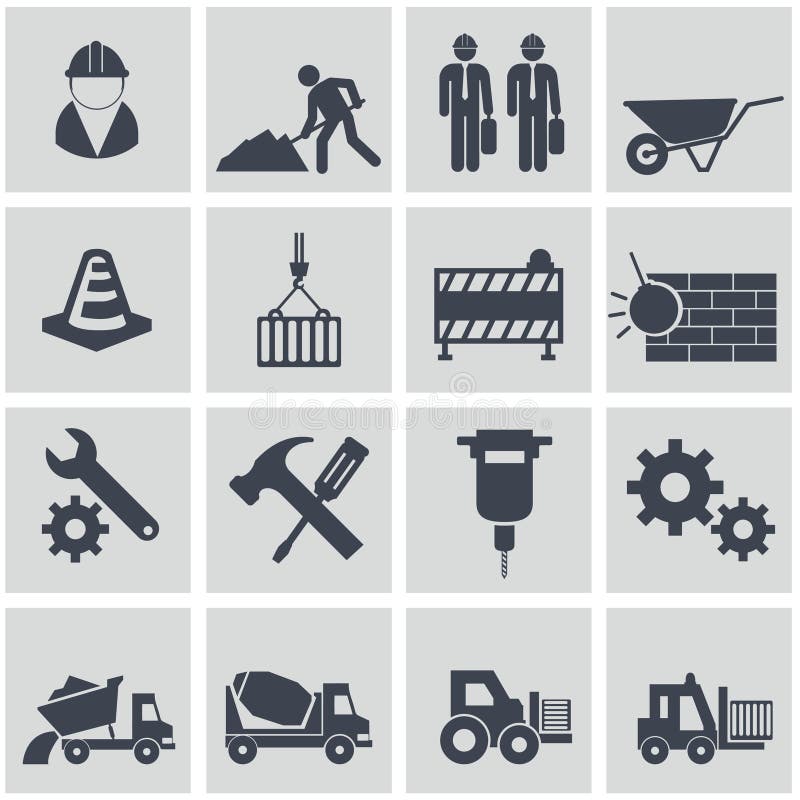 Construction Icons Set on White Background. Vector Stock Vector - Illustration of icon, concrete ...