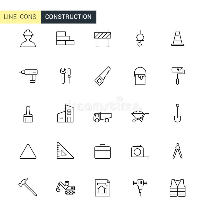 Vector Construction Line Icons Stock Vector - Illustration of hammer ...