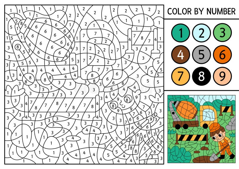 Vector Construction Site Themed Color by Number Activity with Concrete ...