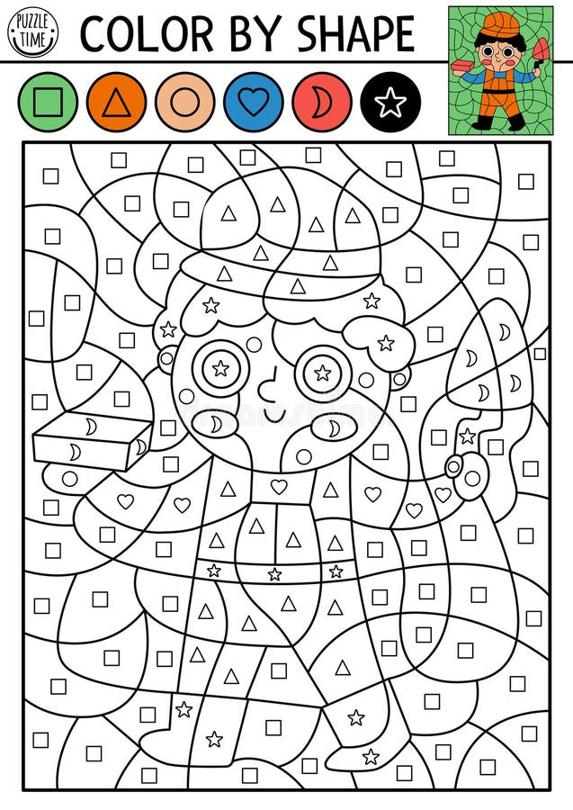 Vector Construction Site Themed Color by Shape Activity with Worker ...