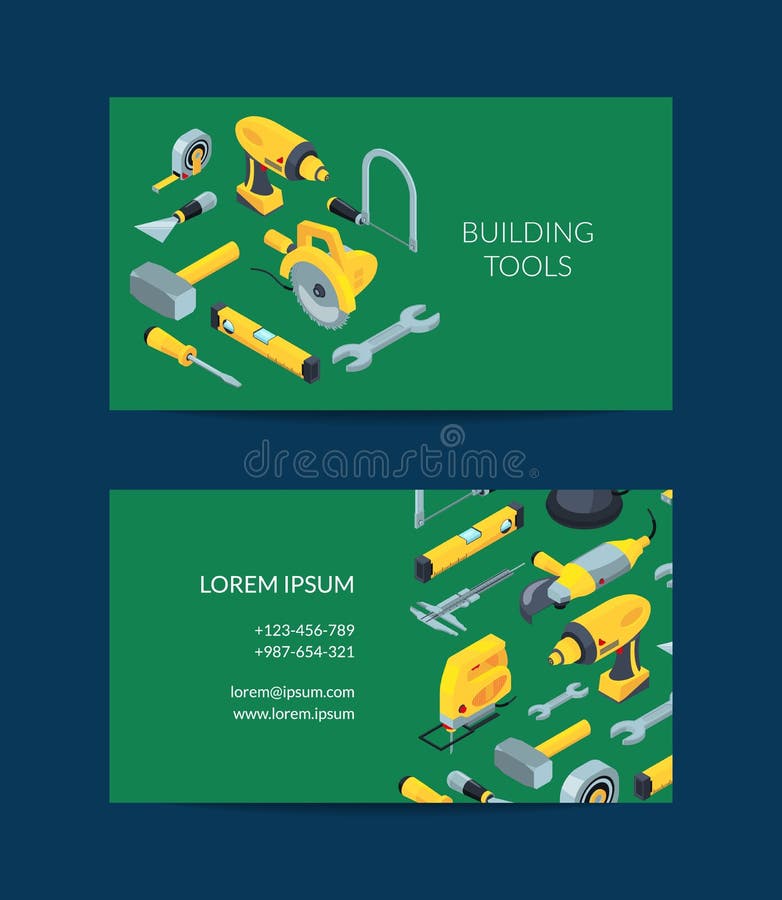Vector Construction Tools Isometric Icons Business Card Template for ...