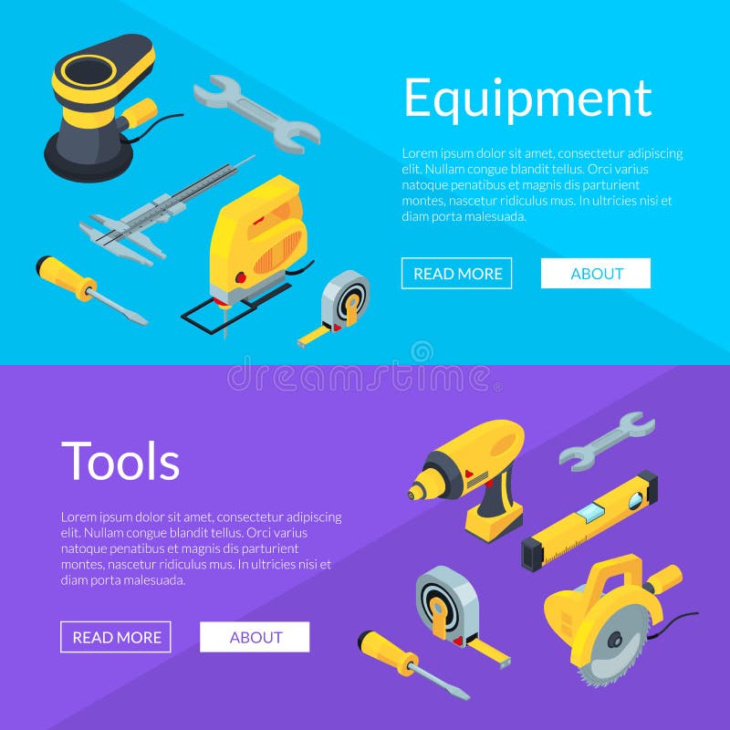 Vector Construction Tools Isometric Icons Horizontal Web Banners ...