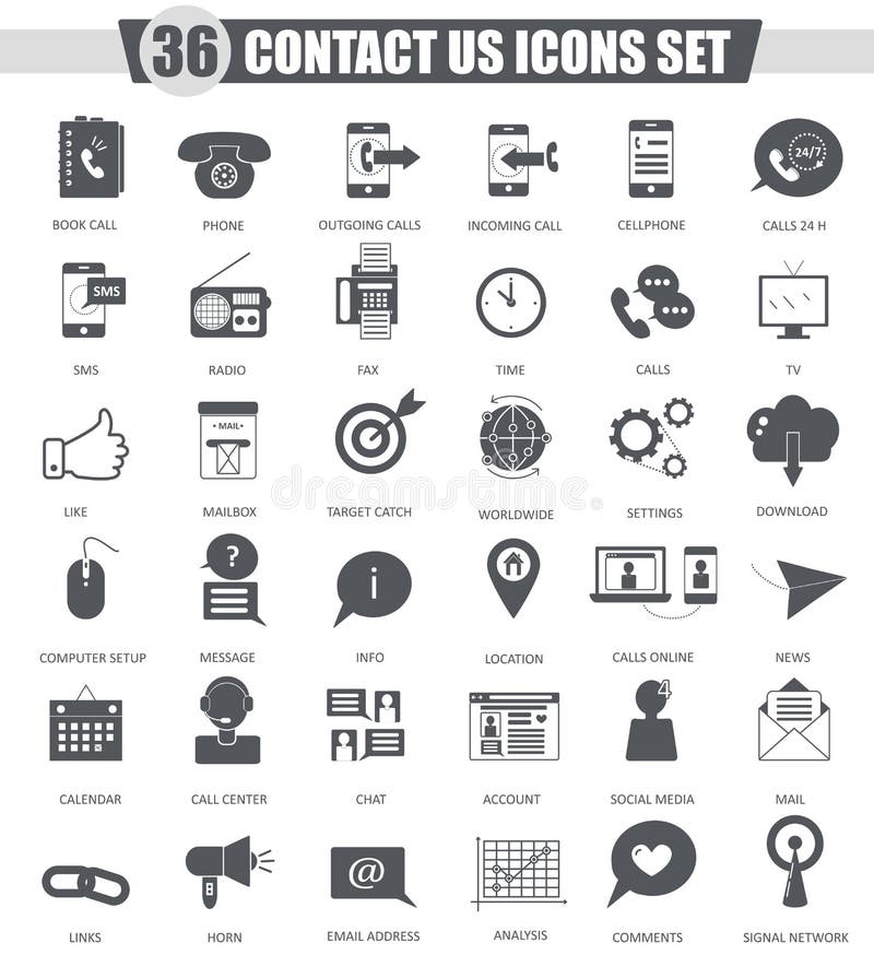 Vector Contact Us Outline Icon Set. Elegant Thin Line Style Design ...