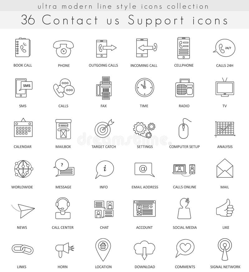 Vector Contact Us Ultra Modern Outline Line Icons for Web and Apps ...