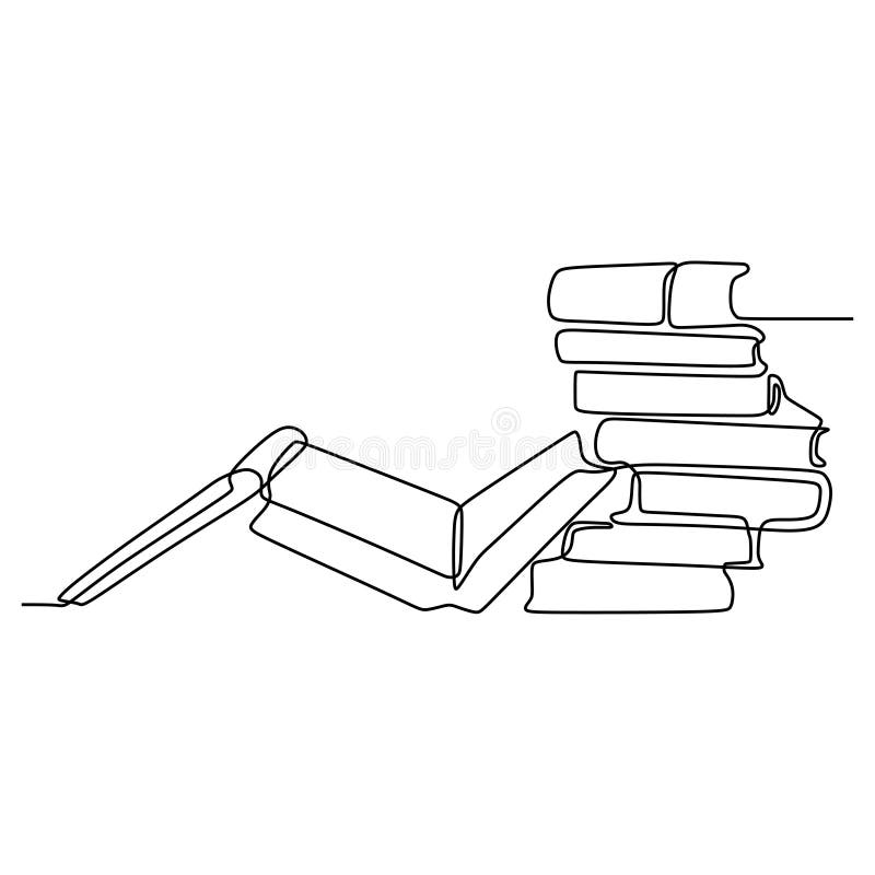 Vector Continuous Line Drawing of Stack of Books. Educational Idea ...