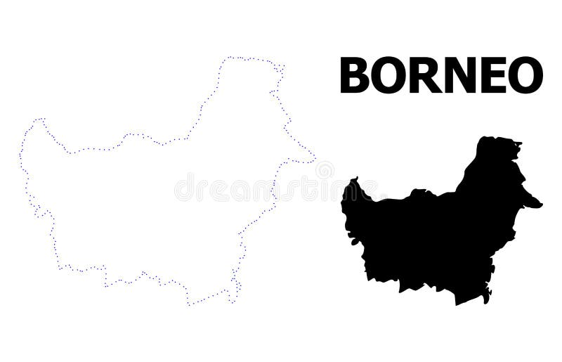 Vector Contour Dotted Map of Borneo Island with Caption Stock Vector ...