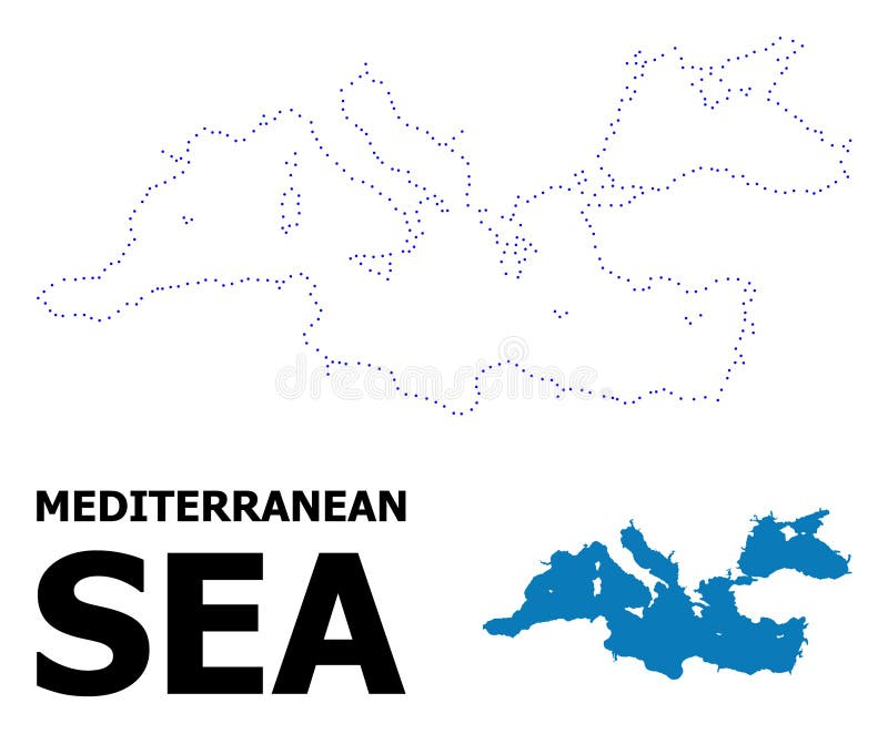 Vector Contour Dotted Map of Mediterranean Sea with Name Stock Vector ...