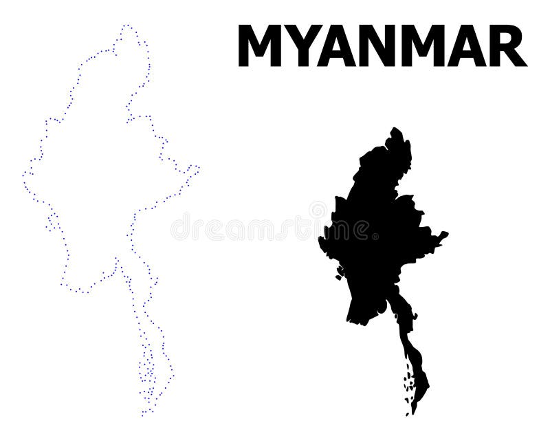 Vector Contour Dotted Map of Myanmar with Caption Stock Vector ...