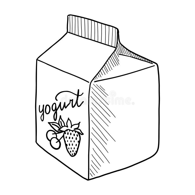 Vector Contour Drawing of Drinking Yogurt on a White Background Stock ...