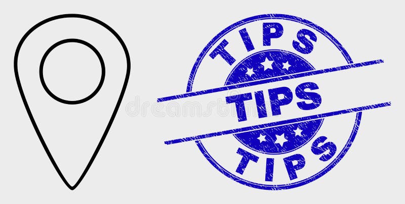 Vector Linear Map Pointer Icon and Grunge Tips Stamp Stock Vector ...