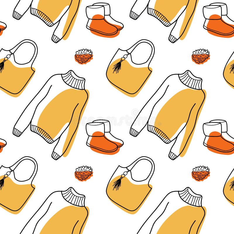 Vector Contur and Color Spot Seamless Pattern of Winter Clothes Stock ...