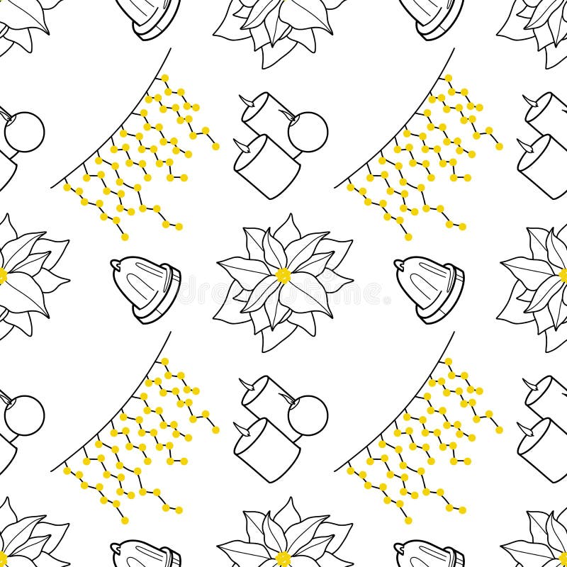 Vector Contur Seamless Pattern Christmas Decorations Stock Vector ...