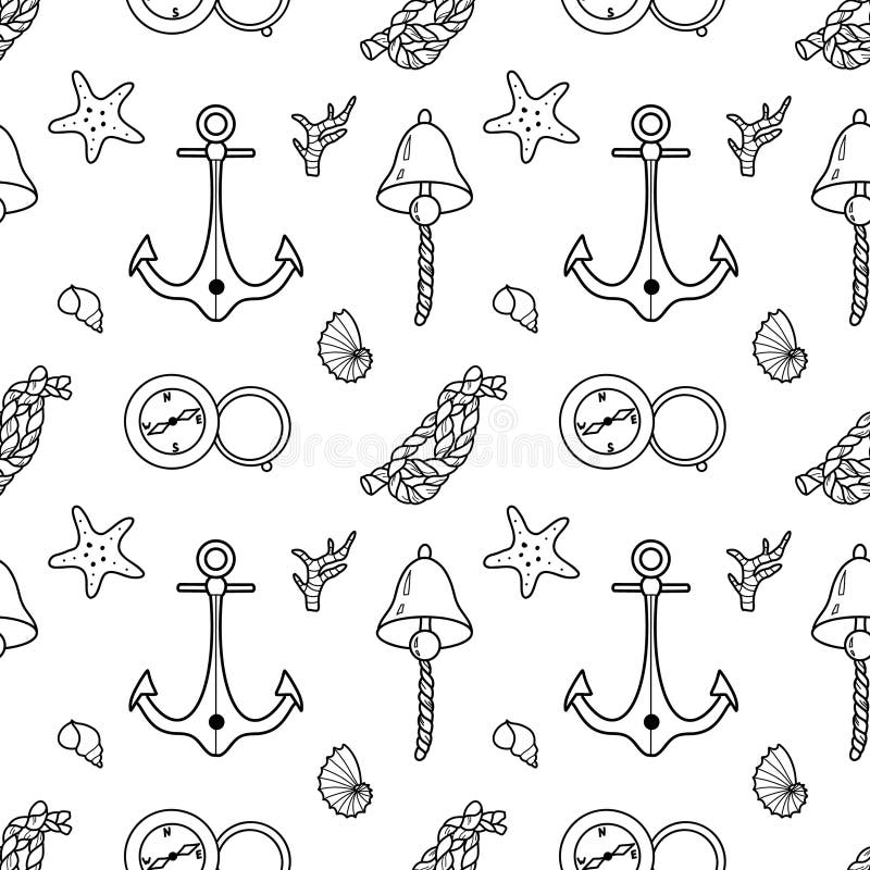 Vector Contur Seamless Pattern on the Theme of Sea Cruise Stock Vector ...