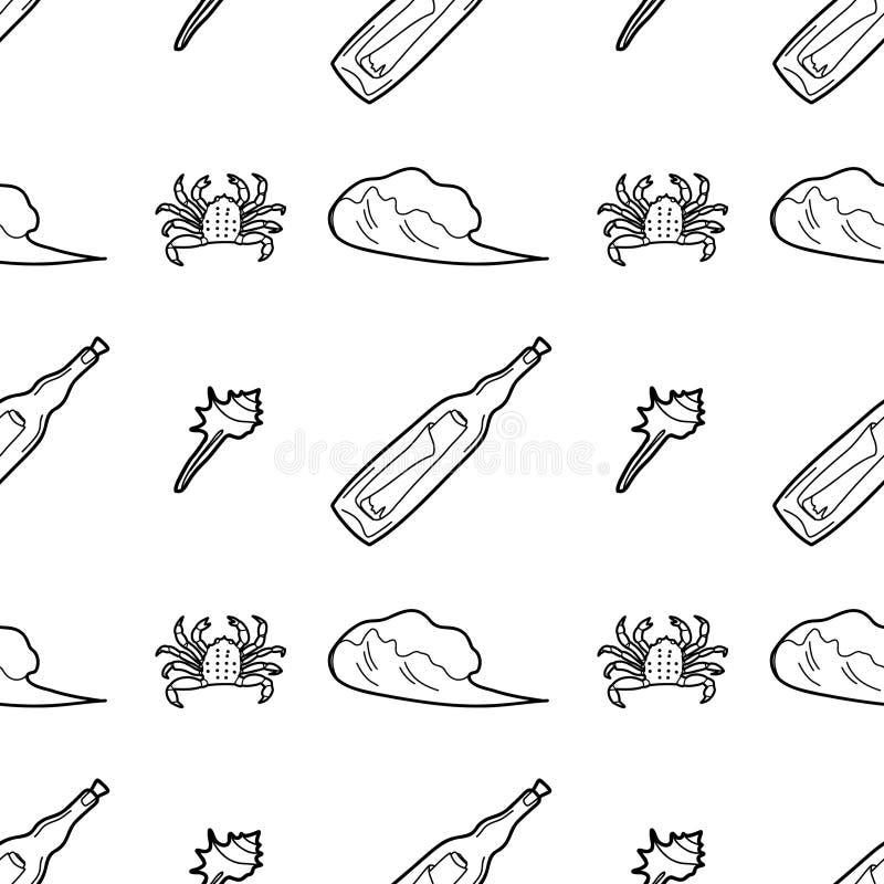 Vector Contur and Color Stain Seamless Pattern on the Theme of Sea ...