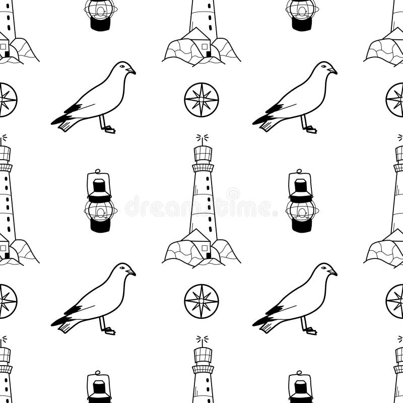 Vector Contur Seamless Pattern on the Theme of Sea Cruise Stock Vector ...