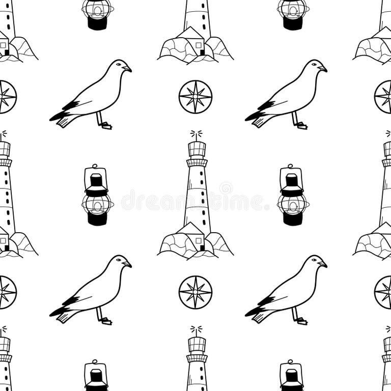 Vector Contur Seamless Pattern on the Theme of Sea Cruise Stock Vector ...