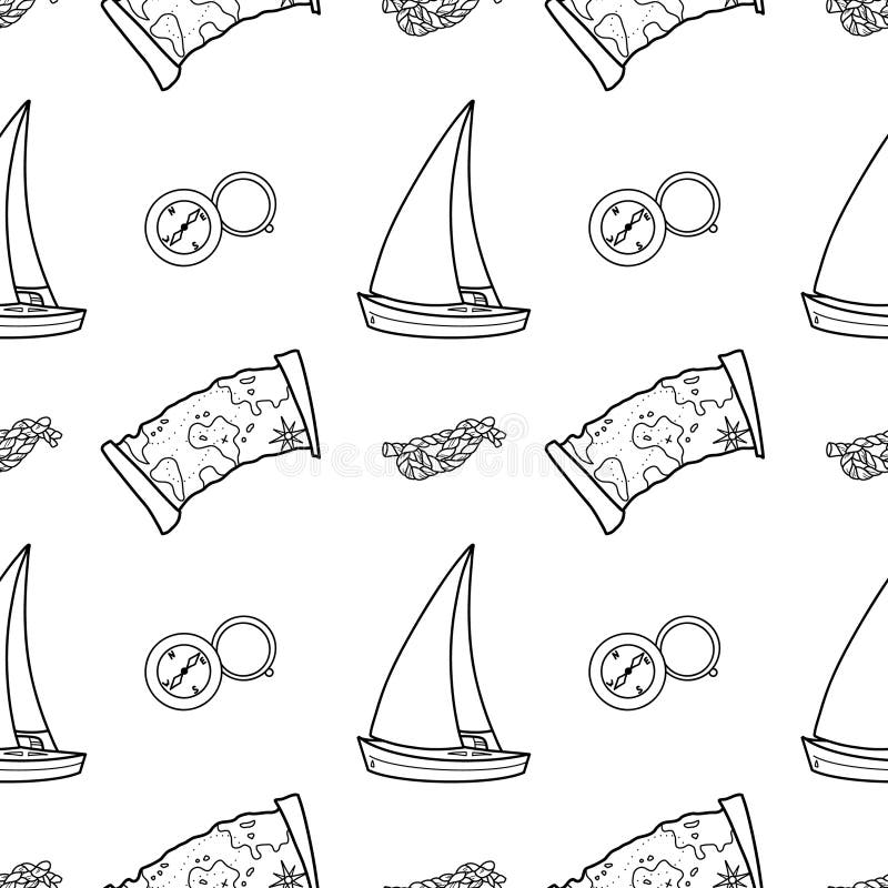 Vector Contur Seamless Pattern on the Theme of Sea Cruise Stock Vector ...