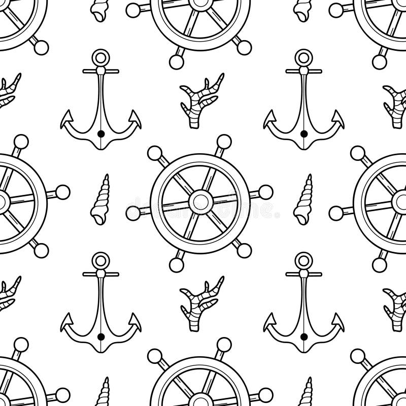 Vector Contur Seamless Pattern on the Theme of Sea Cruise Stock Vector ...