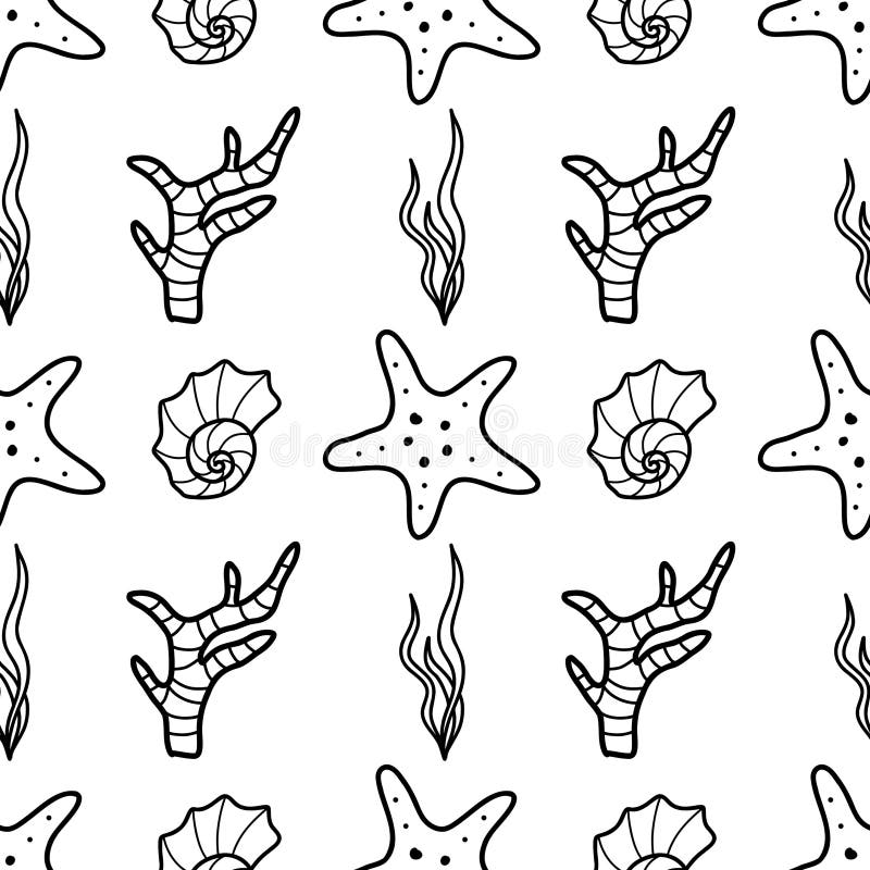 Vector Contur and Color Stain Seamless Pattern on the Theme of Sea ...