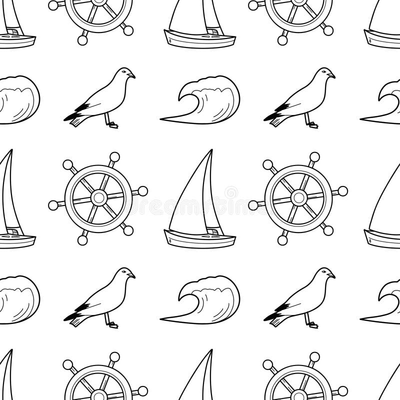Vector Contur Seamless Pattern on the Theme of Sea Cruise Stock Vector ...