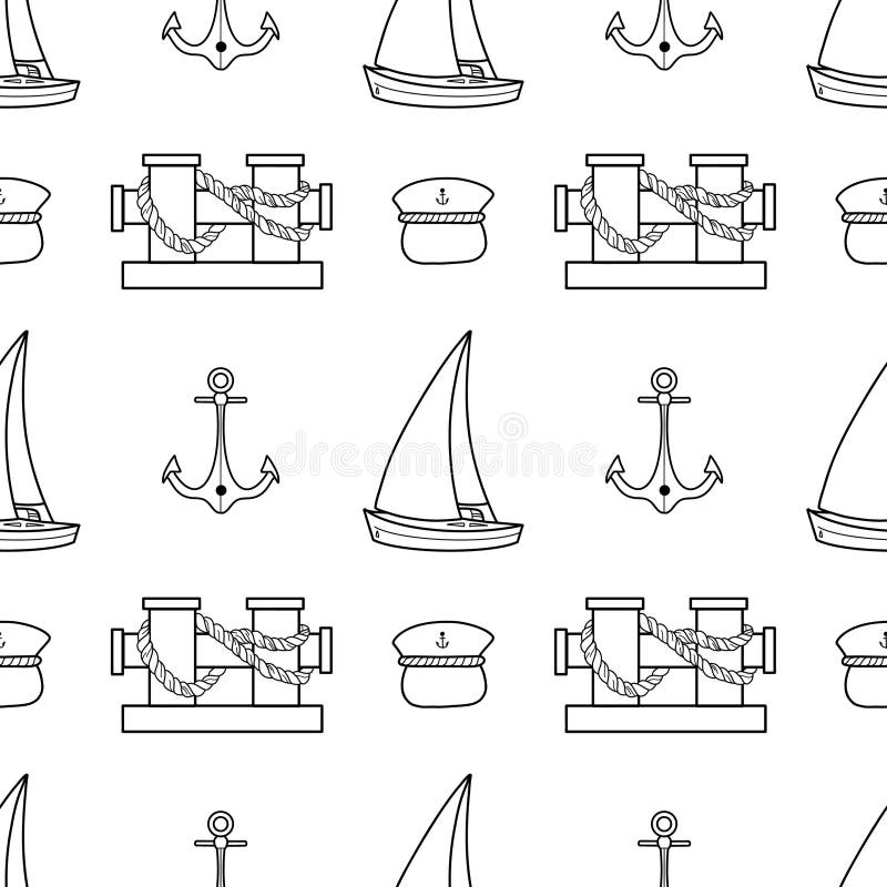 Vector Contur Seamless Pattern on the Theme of Sea Cruise Stock Vector ...