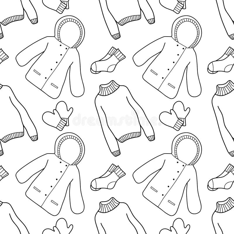 Vector Contur Seamless Pattern of Winter Clothes Stock Vector ...