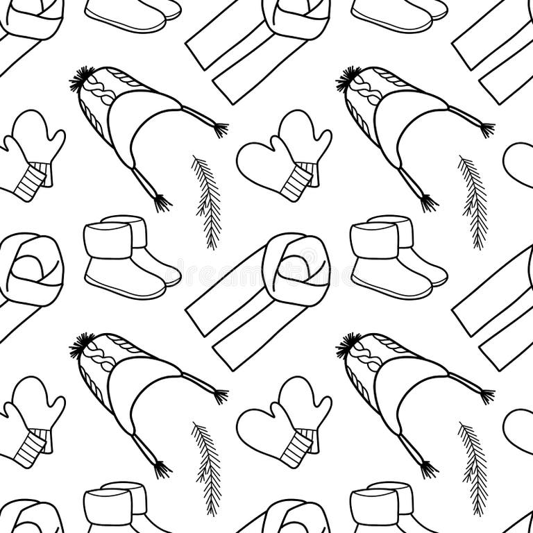 Vector Contur Seamless Pattern of Winter Clothes Stock Vector ...