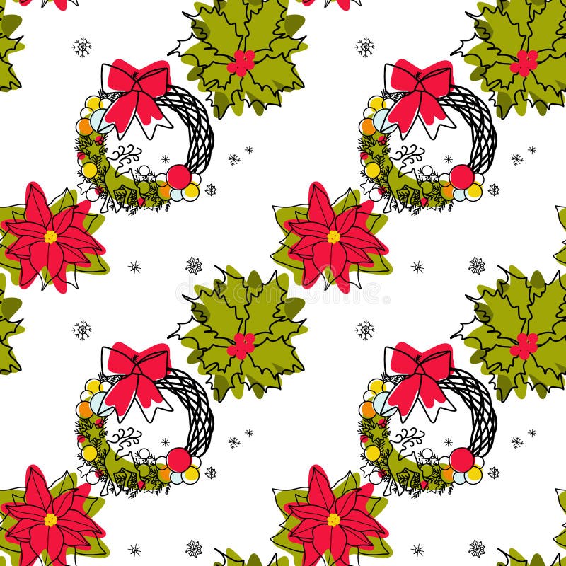 Vector Contur and Spot Seamless Pattern Christmas Decorations Stock ...