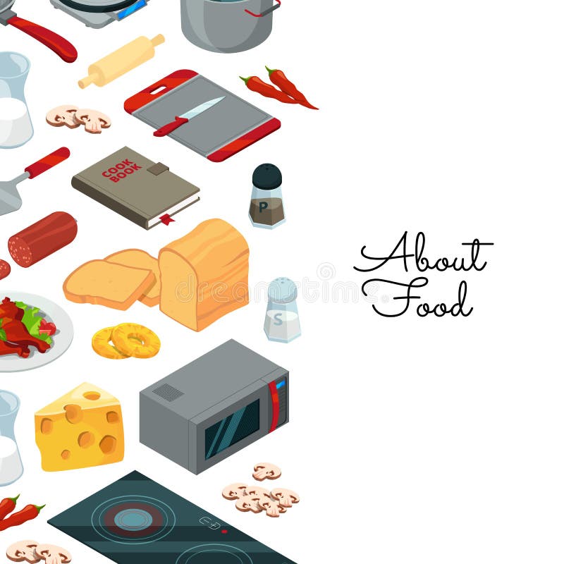 Vector Cooking Food Isometric Objects Background Illustration Stock ...