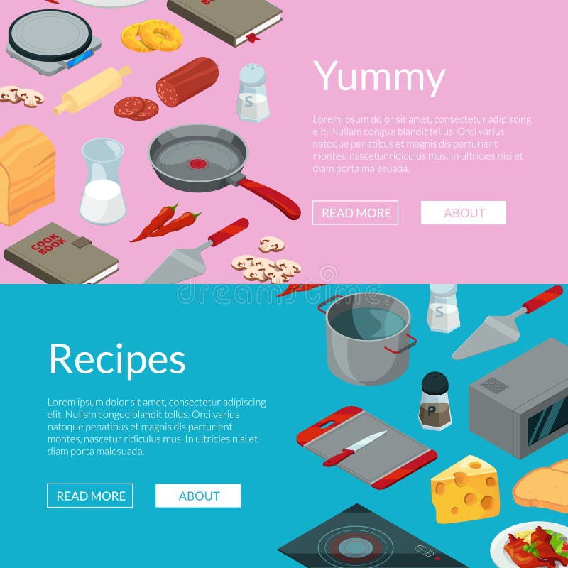 Vector Cooking Food Isometric Objects Banners Illustration Stock Vector ...