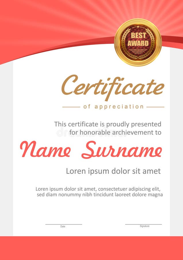 Coral Color Certificate Template Stock Vector - Illustration of ...